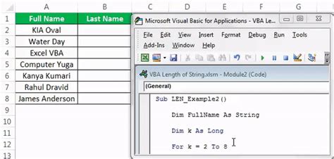 vba len function how to use len to find length of string