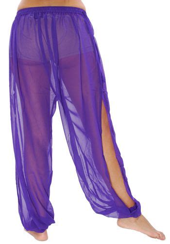 Sheer Chiffon Harem Pants With Side Slits In Purple Sheer Chiffon