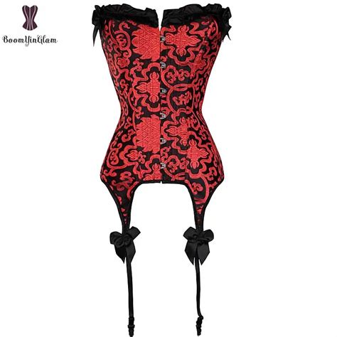 Red Sexy Corset Top For Mature Women Overbust Plus Size Lace Up Floral