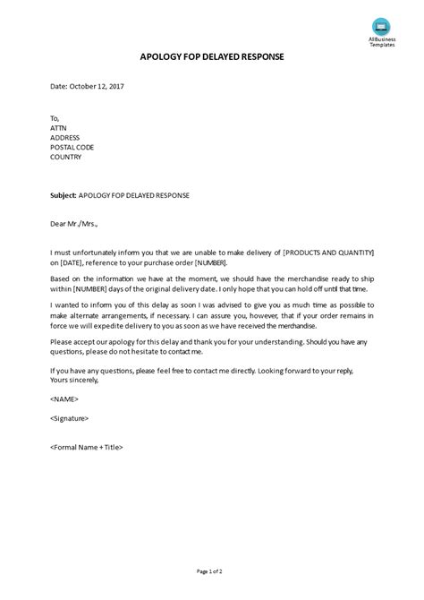 Apology For Delayed Response Templates At