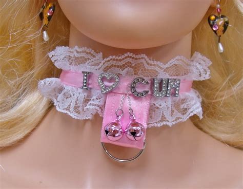 Any Words Any Size Personalized Choker Pink Lace Bell Locking Collar Etsy