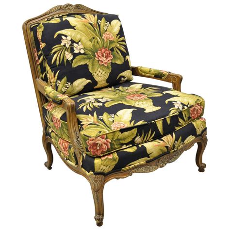 Thomasville French Provincial Louis Xv Navy Blue Green Bergere Lounge