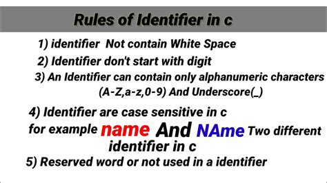 what is identifier and its rules in c programming youtube