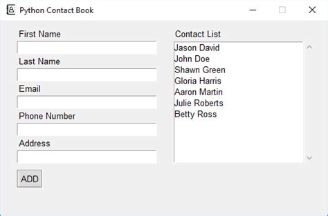 contact book application in python with source code codezips