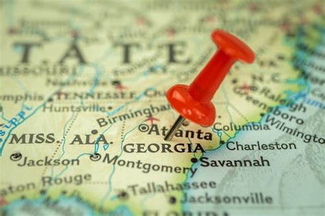 Premium Photo Location Georgia State Map With Red Push Pin Pointing