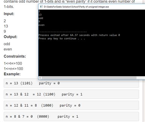 geeksforgeeks solution for parity of unsigned integer