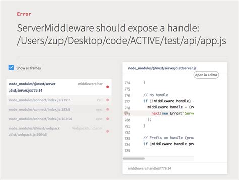 websocket error servermiddleware should expose a handle nuxt stack