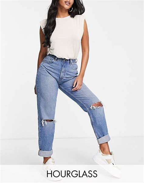 Asos Design Hourglass High Waist Slouchy Mom Jean In Stonewash With