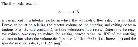 Solved The First Order Reaction A B Is Carried Out In A