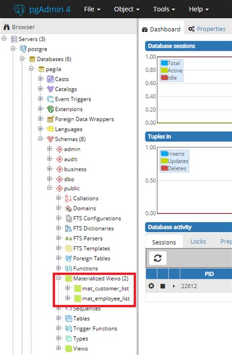 list materialized views in postgresql database postgresql data