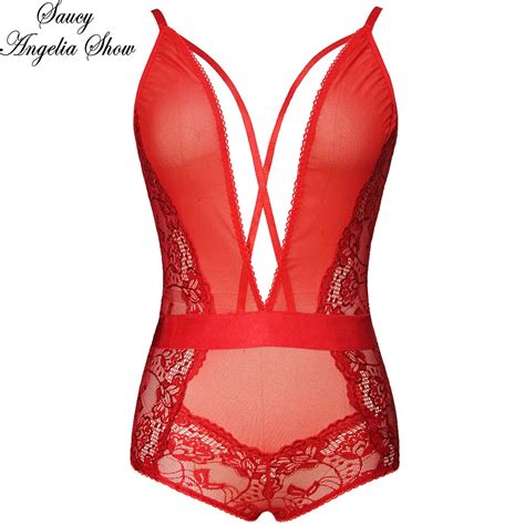 Saucy Angelia Rompers Womens Jumpsuit 2018 Sexy See Through Deep V Lace