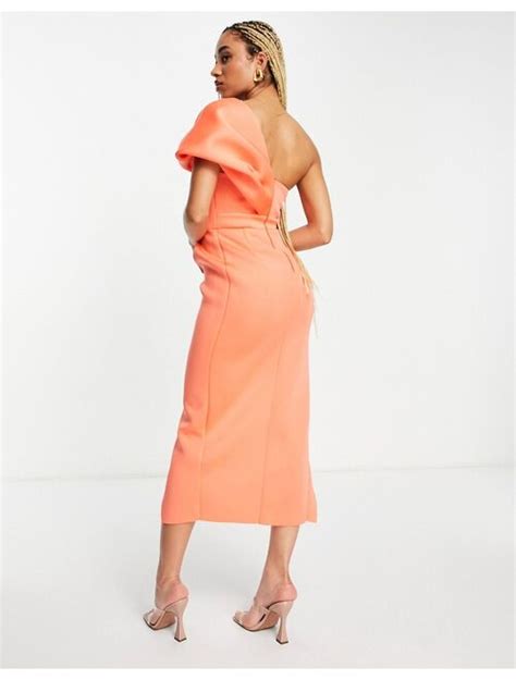Buy Asos Design One Shoulder Seamed Bust Midi Dress With High Leg Slit