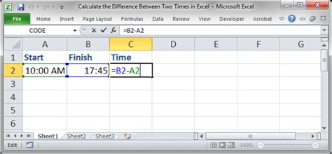 Calculate The Difference Between Two Times In Excel