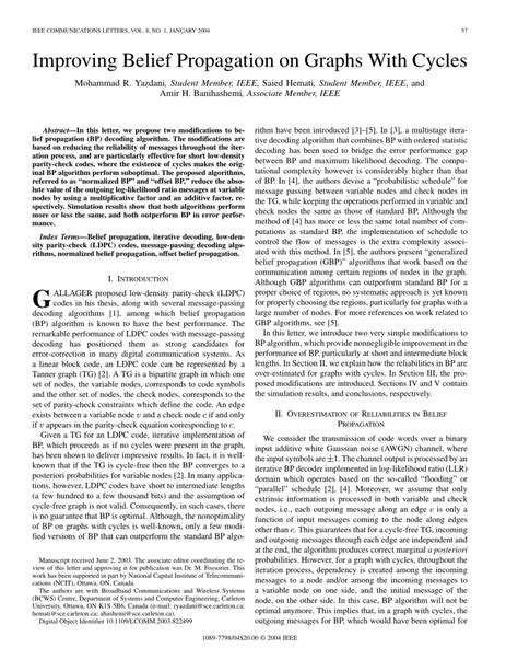 Pdf Improving Belief Propagation On Graphs With Cycles