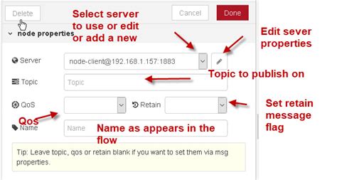 configuring the mqtt publish and subscribe nodes in node