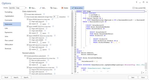 sql formatting standards joins lists structure operations
