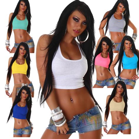 Jela L Tanktop Bustier Ripp Top Shirt Bauchfrei Neu Feinripp 34 36 38