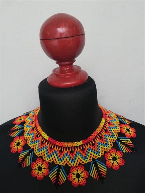 Huichol Necklace Mexican Choker Beaded Choker Colorful Necklace