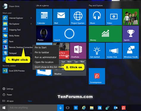 add or remove most used apps from start menu in windows 10 tutorials