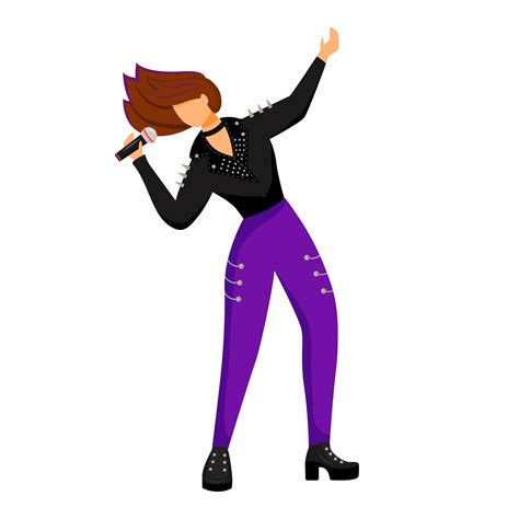 Female Singer Flat Color Vector Illustration Lead Vocalist Frontwoman