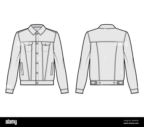 Standard Denim Jacket Technical Fashion Illustration With Oversized