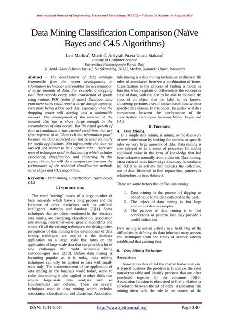 Pdf Data Mining Classification Comparison Naïve Bayes And C4 5