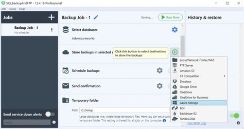 how to save sql server backups to azure in sqlbackupandftp