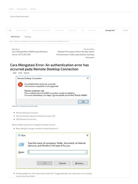 Cara Mengatasi Error An Authentication Error Has Occurred Pada Remote