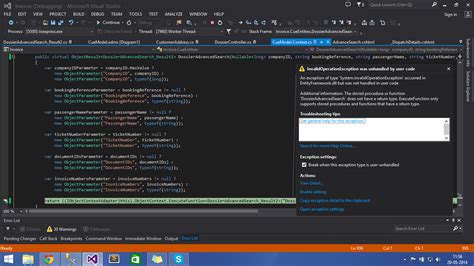 c database first exception in stored procedure stack