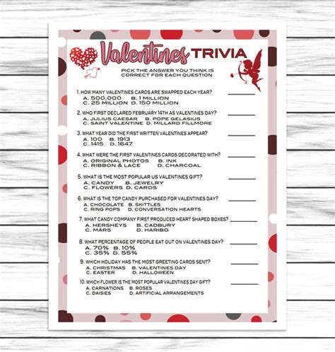 Valentines Day Trivia Game Virtual Or Printable V Day Classroom Offic