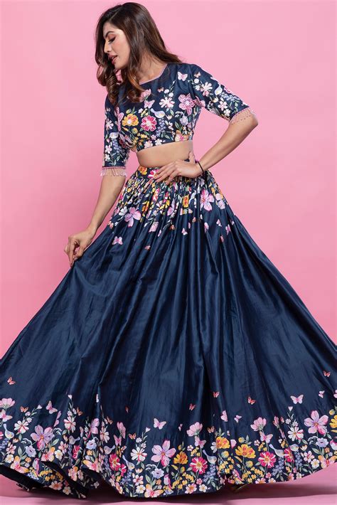 Blue Embroidered And Printed Wedding Lehenga Set By Label Priyanka Kar At