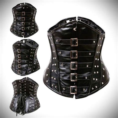 Women Black Leather Steel Boned Waist Slimming Women Corset Sexy Gothic