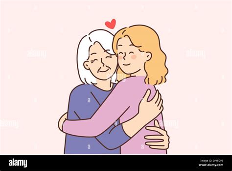 Smiling Elderly Grandmother Hug Loving Woman Happy Caring Grownup