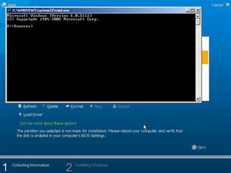 using a command prompt from inside a windows xp or vista install