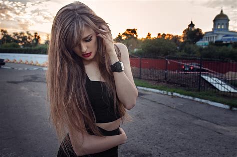 Women Outdoors Women Model Portrait City Looking Away Long Hair