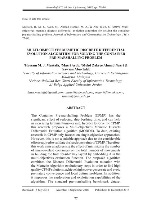 pdf multi objectives memetic discrete differential evolution