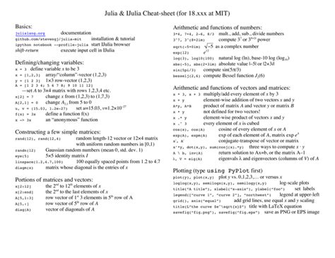 julia and ijulia cheat sheet for 18 xxx at mit basics