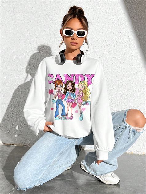 Shein Qutie Letter And Figure Graphic Drop Shoulder Sweatshirt Shein Usa