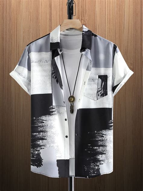 Multicolor Casual Collar Short Sleeve Polyester Colorblock Shirt