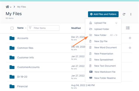 create new files and folders filecloud docs server