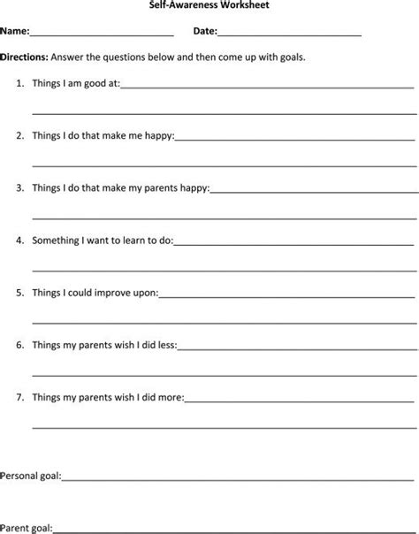 Self Awareness Worksheets For Adults