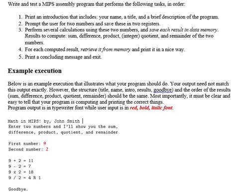 solved write and test a mips assembly program that performs