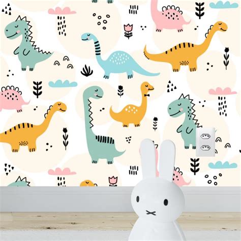 Papel De Parede Infantil Dinossauros Coloridos Bebê Elo7