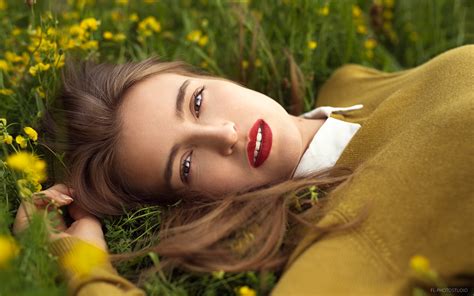 Wallpaper Lods Franck Red Lipstick Portrait Face Women Model