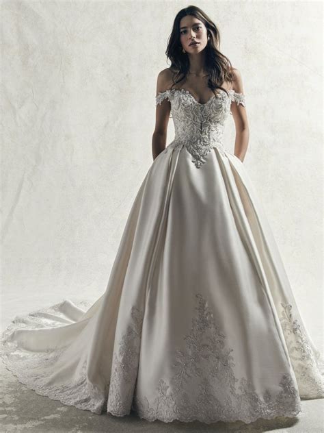 Off The Shoulder Plus Size Beaded Lace Bodice And Mikado Skirt Ball