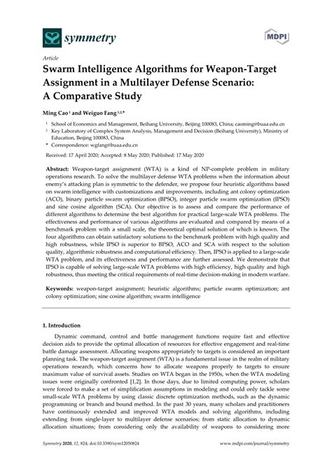 pdf swarm intelligence algorithms for weapon target assignment in a