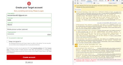 python 3 x selenium not able to create login account on
