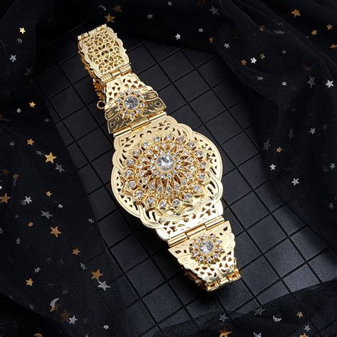 Elegant European Female Round Zircon Red Crystal Gold Metal Waist Chain