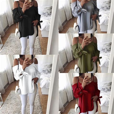 Buy Women Summer Autumn Sexy Strap Chiffon V Neck Loose Long Sleeved