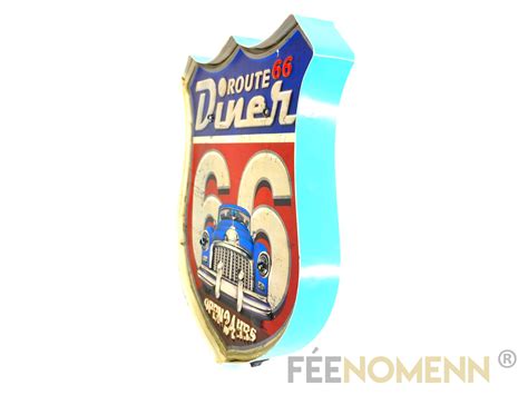 Plaque Métal Lumineuse Led Déco Murale Vintage Écusson Diner Route